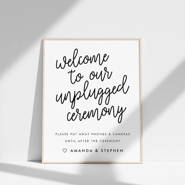 Script Typography Unplugged Wedding Ceremony Sign | Zazzle