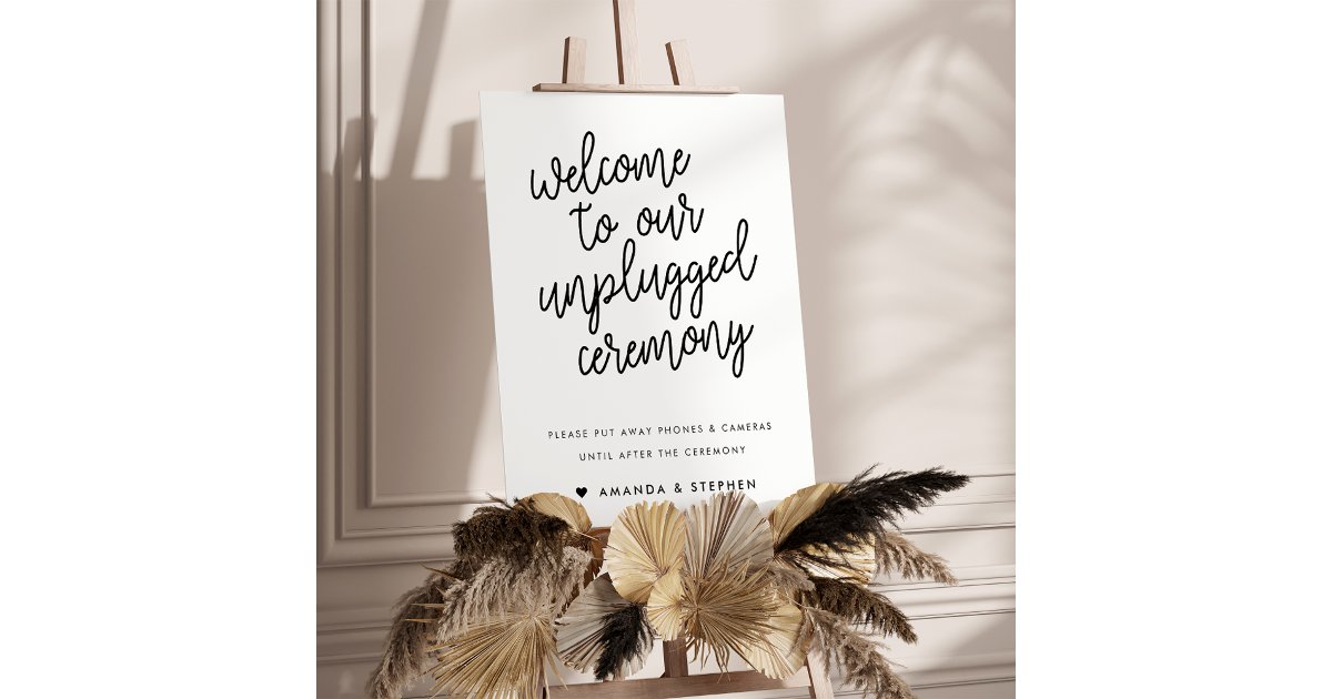 Script Typography Unplugged Wedding Ceremony Sign | Zazzle