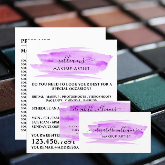 Script Watercolor Purple Brushstroke Makeup Artist Flyer | Zazzle
