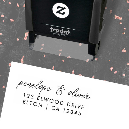 Script Wedding Address | Modern Minimal Couple Self-inking Stamp | Zazzle