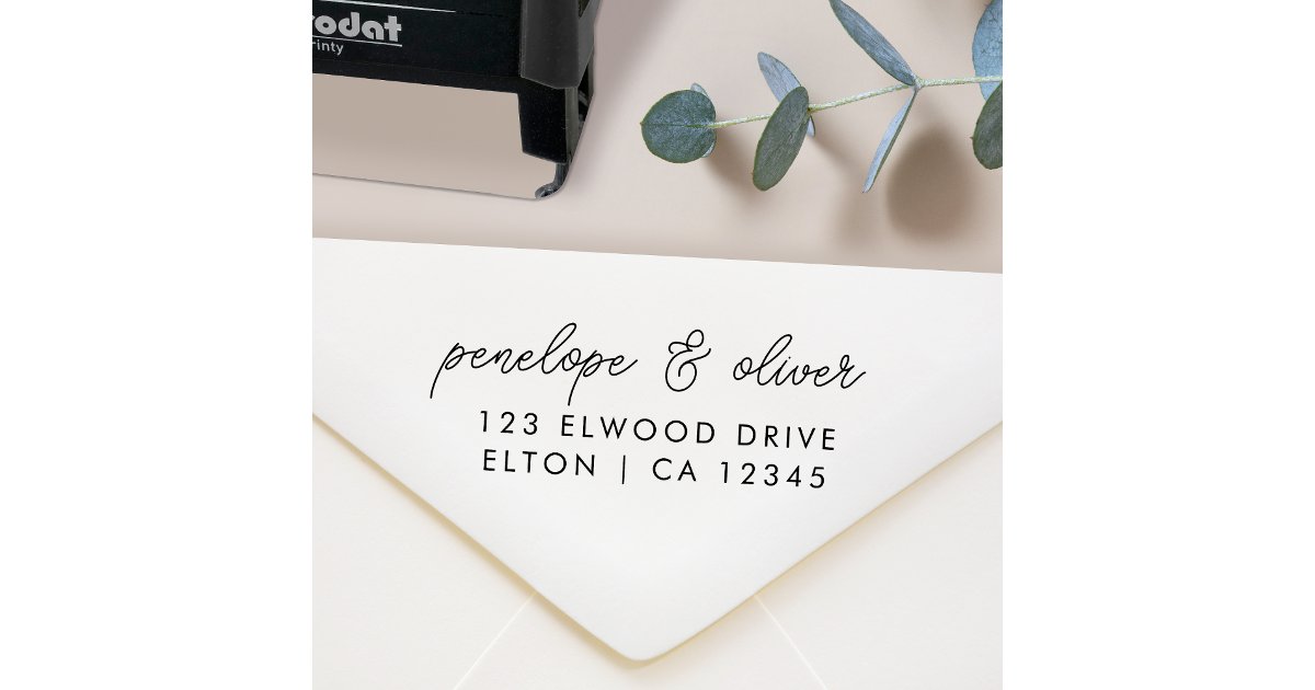 Script Wedding Address | Modern Minimal Couple Self-inking Stamp | Zazzle