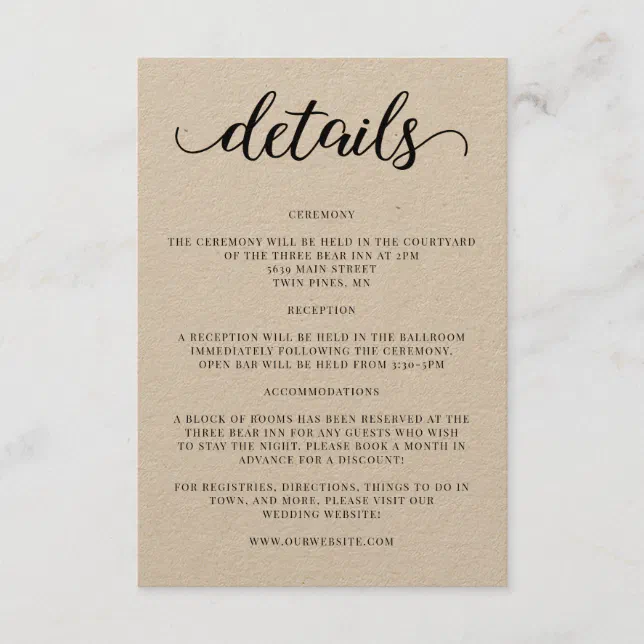 Script Wedding Details Invitation Insert | Zazzle