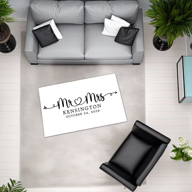 Script Wedding Heart Arrows Mr Mrs Outdoor Rug | Zazzle