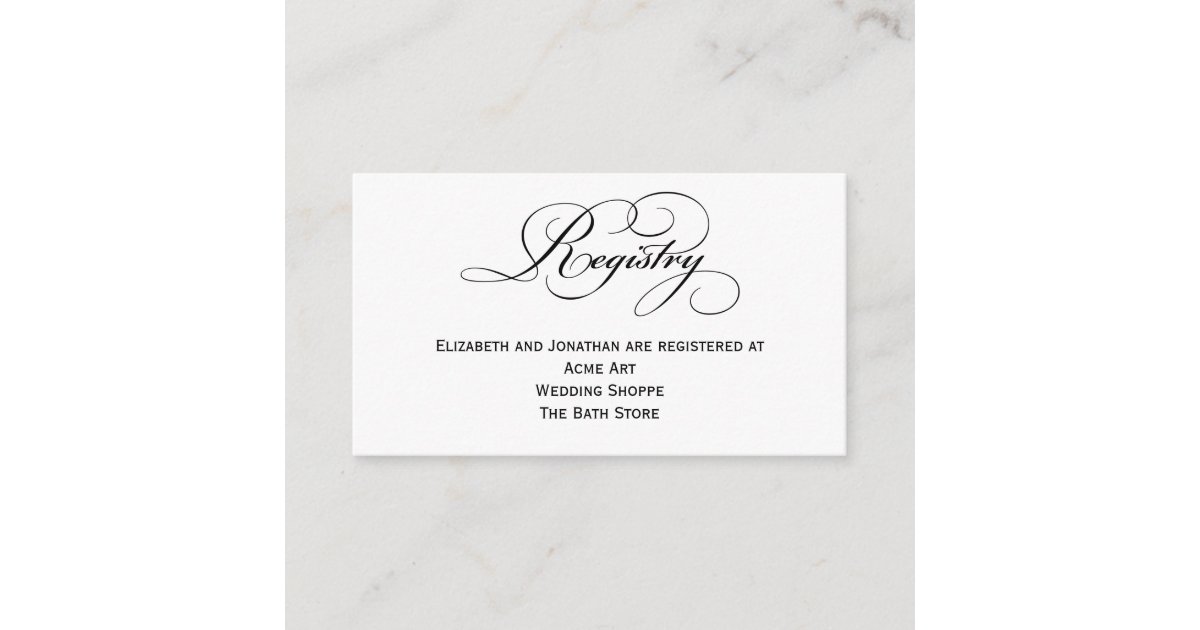 Script Wedding Registry Information Card | Zazzle