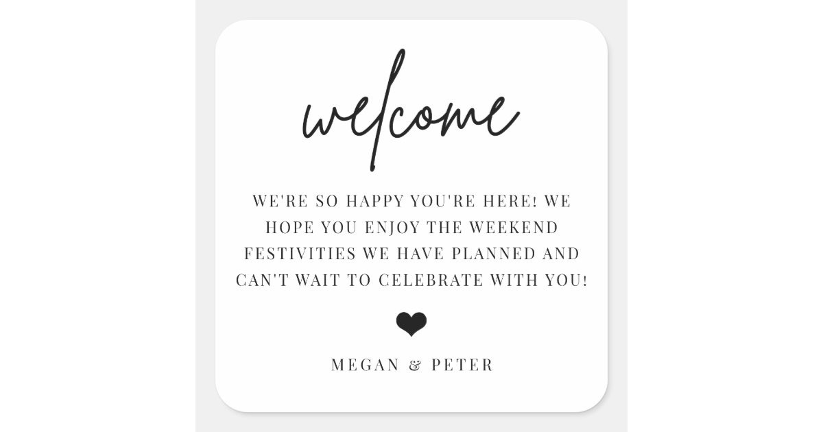 Script Wedding Welcome Bag Favor Square Sticker | Zazzle