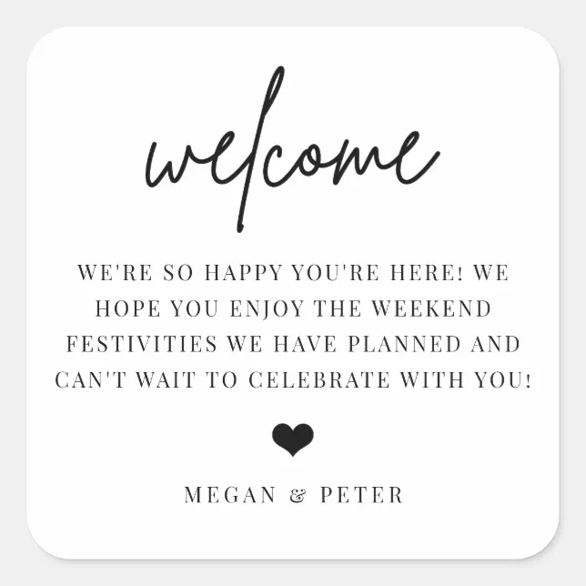 Script Wedding Welcome Bag Favor Square Sticker | Zazzle
