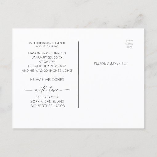 Script Welcome Baby Birth Announcement Photo Postcard | Zazzle