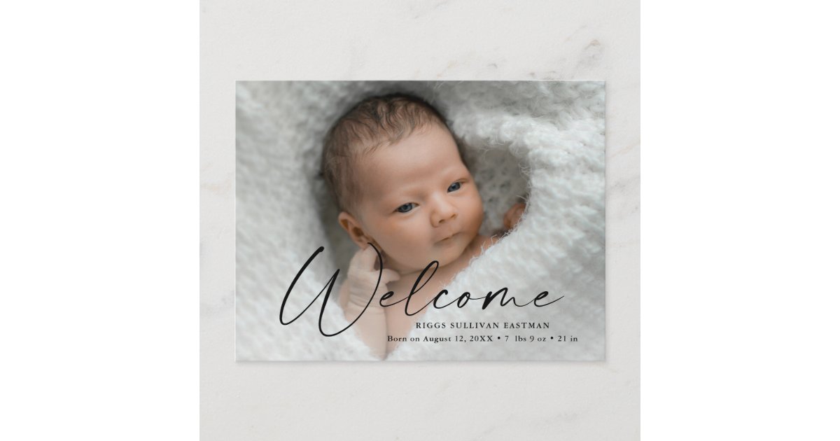 Script Welcome Baby Photo Birth Thank You Postcard | Zazzle