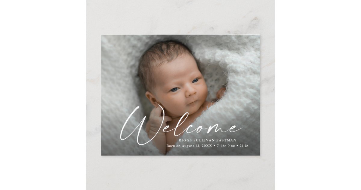 Script Welcome Baby Photo Birth Thank You Postcard | Zazzle