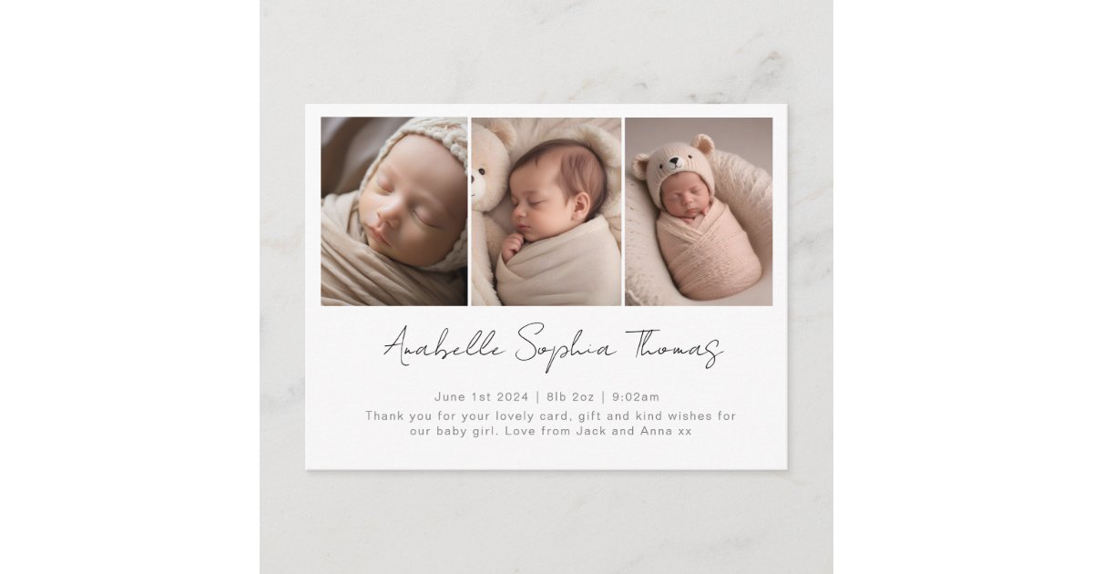 Script writing photo birth announcement card | Zazzle