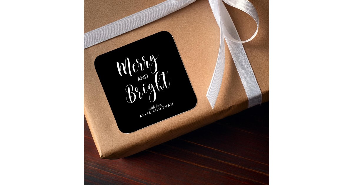 Scripted Merry and Bright Square Sticker | Zazzle
