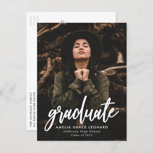 Scripted Photo Graduation Party Invitation Postcard | Zazzle