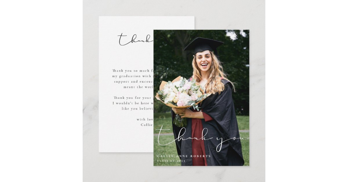 Scripted Snapshot Graduation Photo Thank You Card | Zazzle