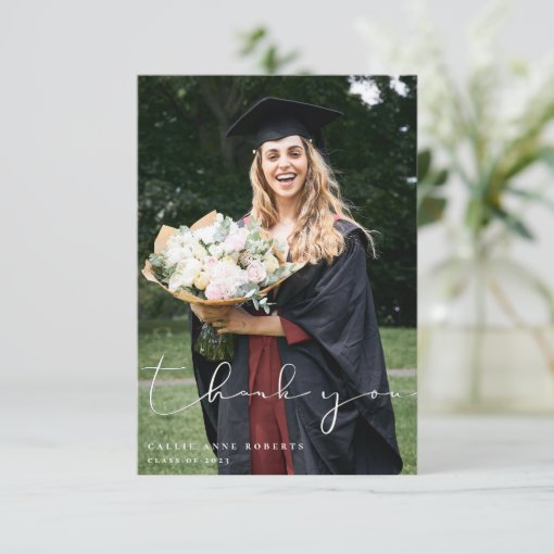 Scripted Snapshot Graduation Photo Thank You Card | Zazzle