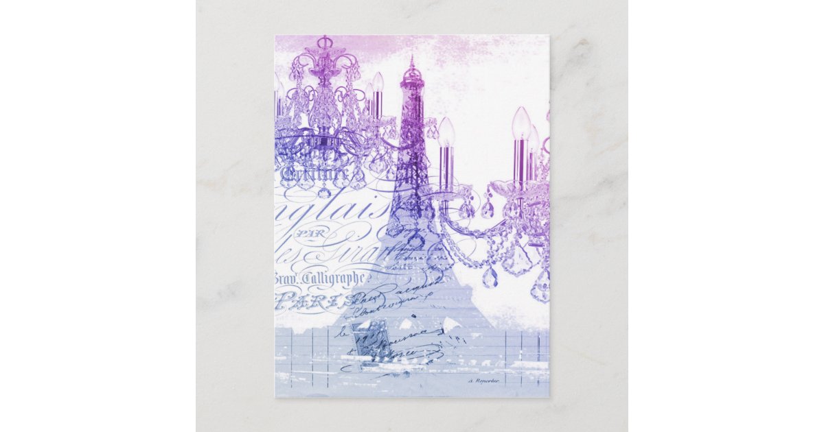 scripts purple chandelier paris eiffel tower postcard | Zazzle