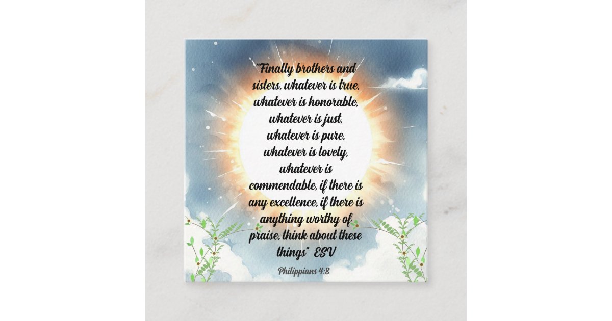 Scripture Philippians Four Eight Enclosure Card | Zazzle