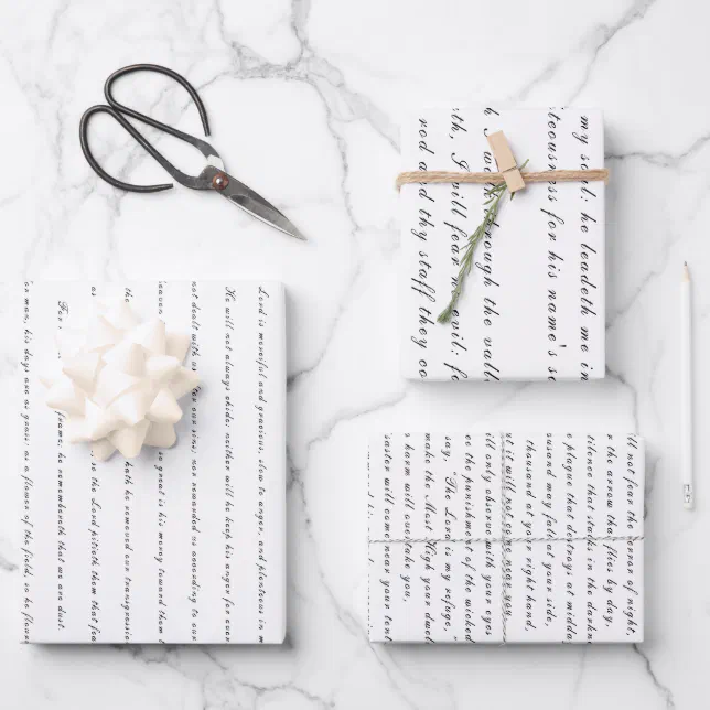 Scripture Psalms Black & White Trendy Chic Wrapping Paper Sheets | Zazzle