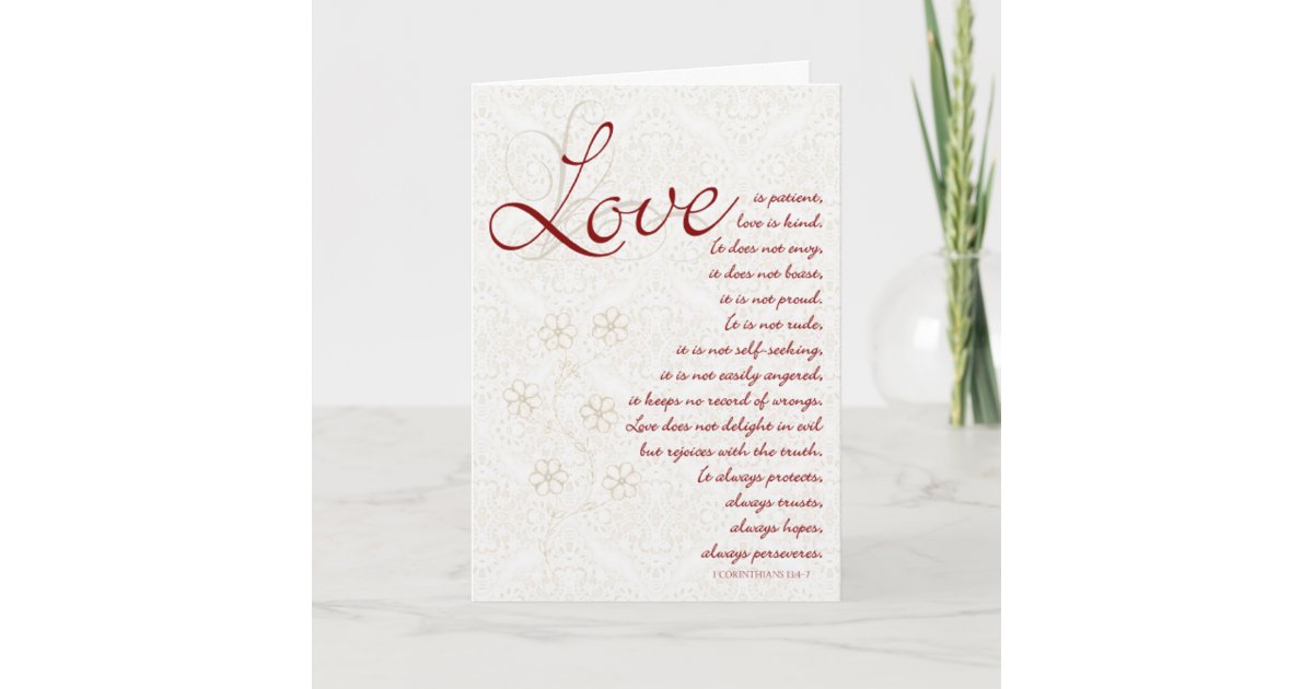 Scripture Wedding Love Is Congratulations Card | Zazzle