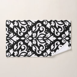 Scroll Damask Lg Ptn White on Black Hand Towel | Zazzle