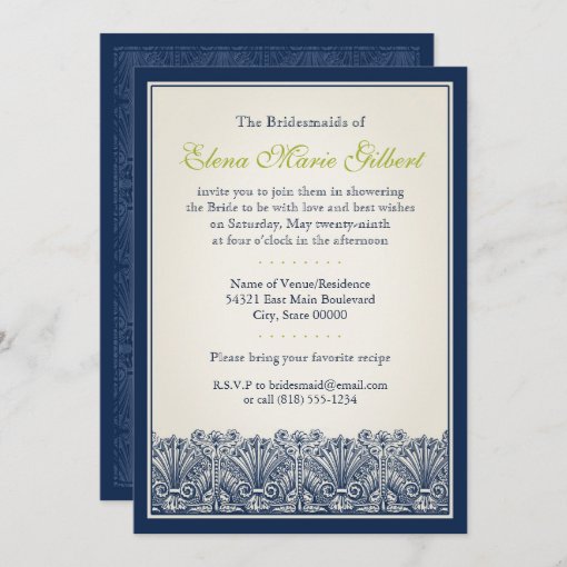 Scroll Fan Border (Navy) Invitation | Zazzle