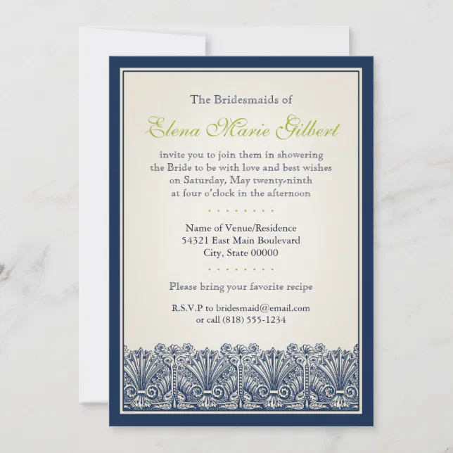Scroll Fan Border (Navy) Invitation | Zazzle