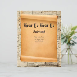 Scroll on stone wall medieval proclamation | Zazzle