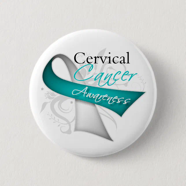 Scroll Ribbon Cervical Cancer Awareness Button | Zazzle