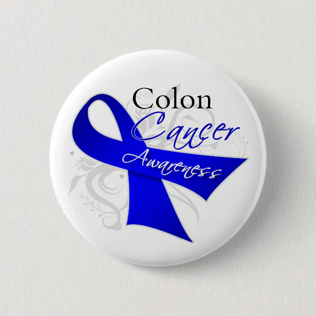 Scroll Ribbon Colon Cancer Awareness Pinback Button | Zazzle