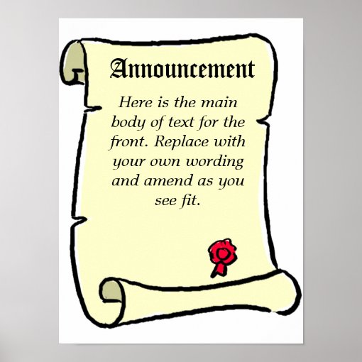 Scroll Style Announcement Poster | Zazzle
