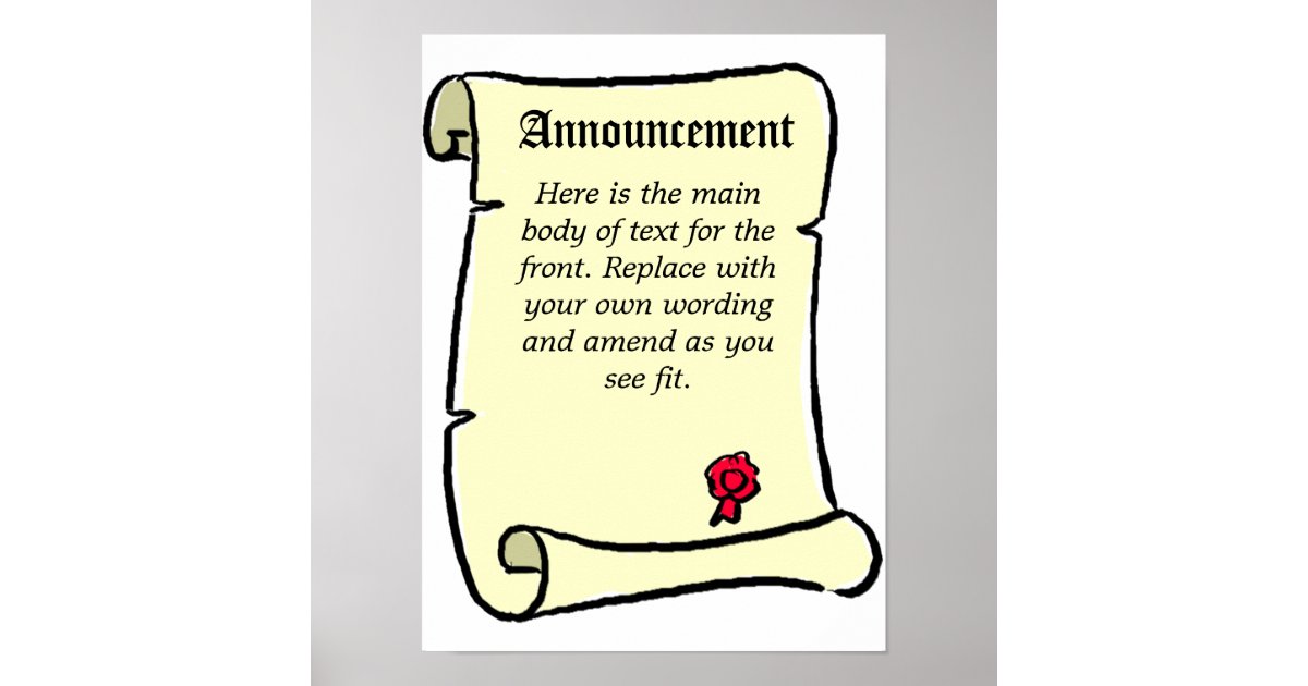 Scroll Style Announcement Poster | Zazzle