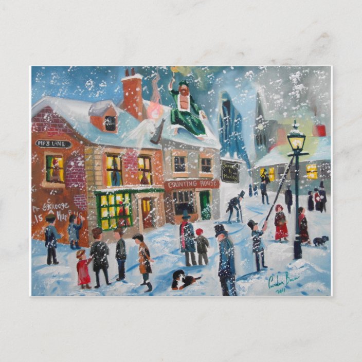 Scrooge A Christmas Carol winter snow scene ghosts Holiday Postcard ...