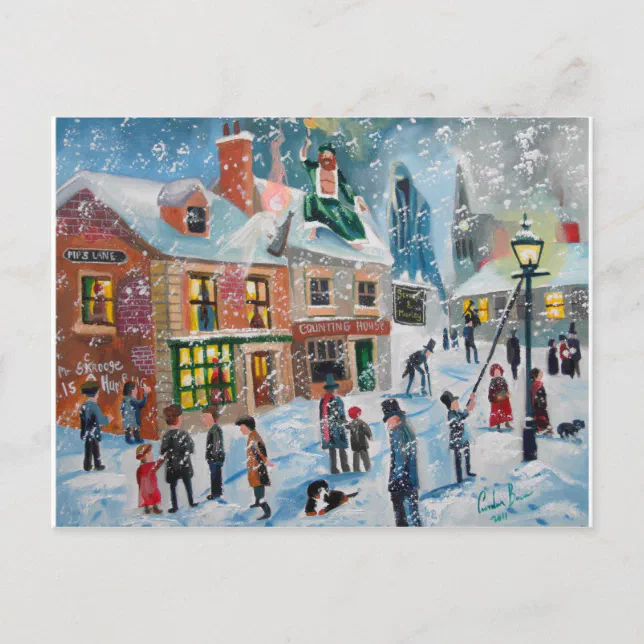 Scrooge A Christmas Carol winter snow scene ghosts Holiday Postcard ...