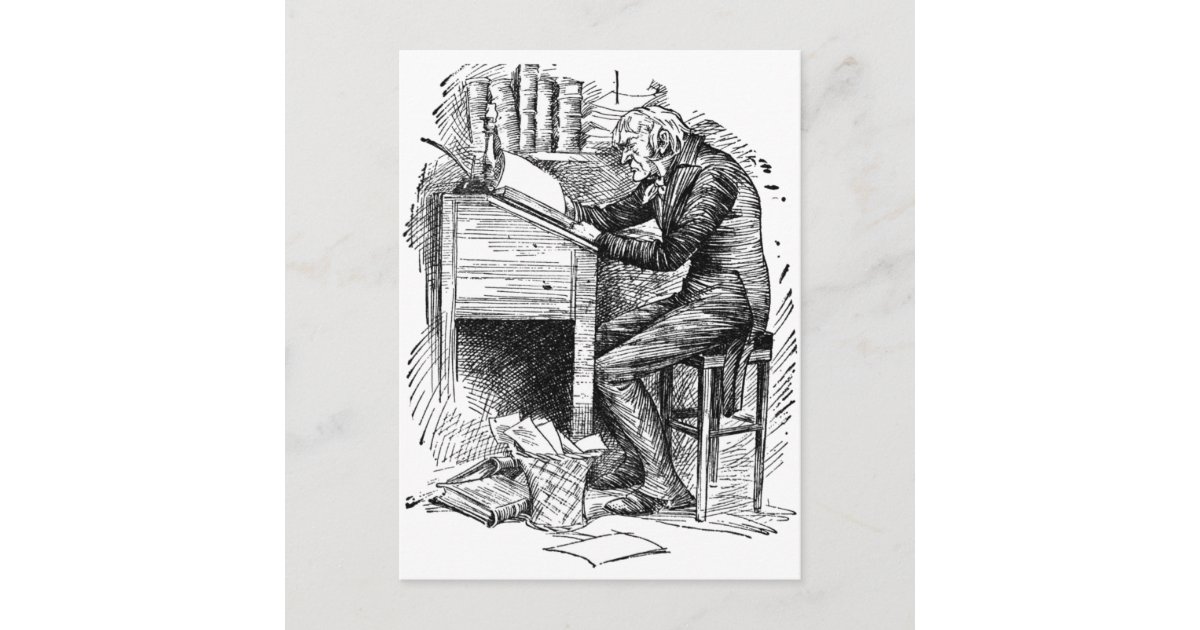 Scrooge at His Desk Postcard | Zazzle