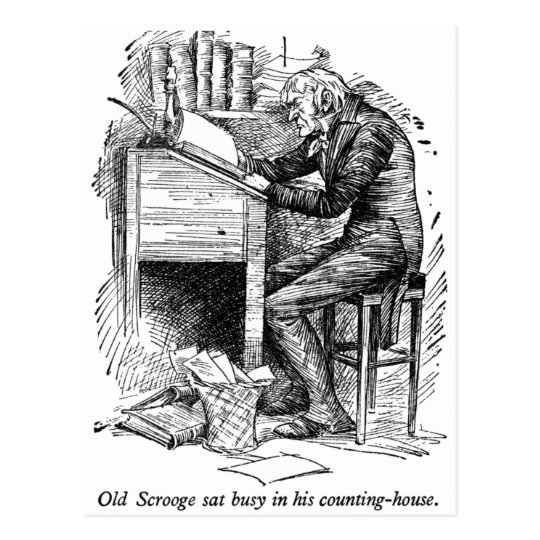 Scrooge at His Desk (with text) Postcard | Zazzle.com