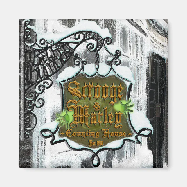 Scrooge&MarleySignScene square magnet | Zazzle