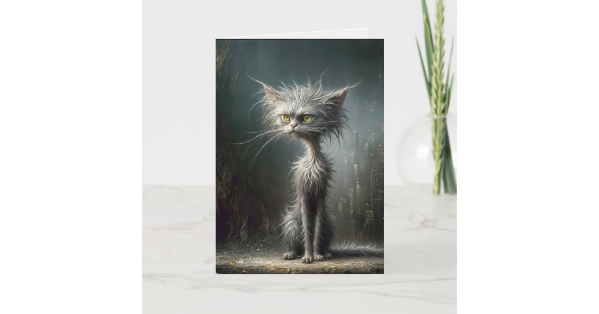 Scruffy Street Cat for Birthday Card | Zazzle