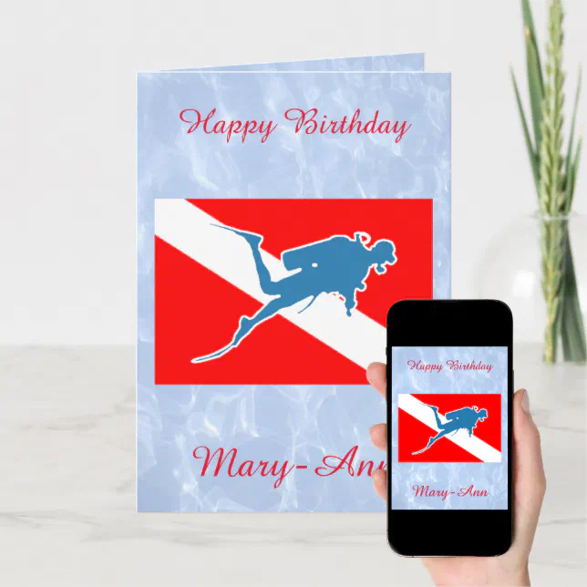 Scuba Diver Diver-Down Birthday Card | Zazzle