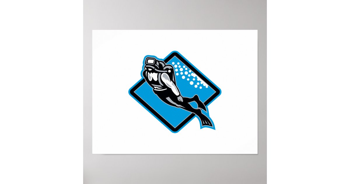 Scuba Diver Diving Retro Poster | Zazzle