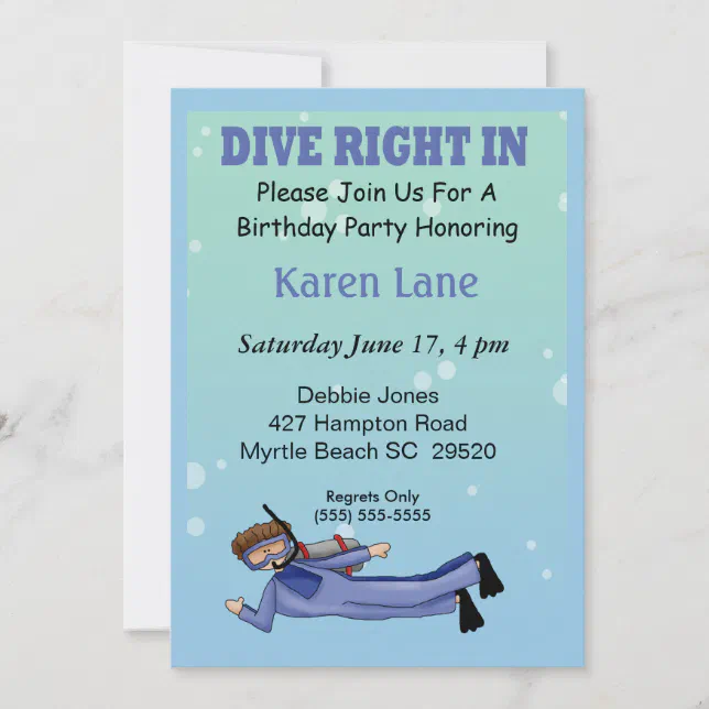 Scuba Diver Kids Birthday Invitation | Zazzle