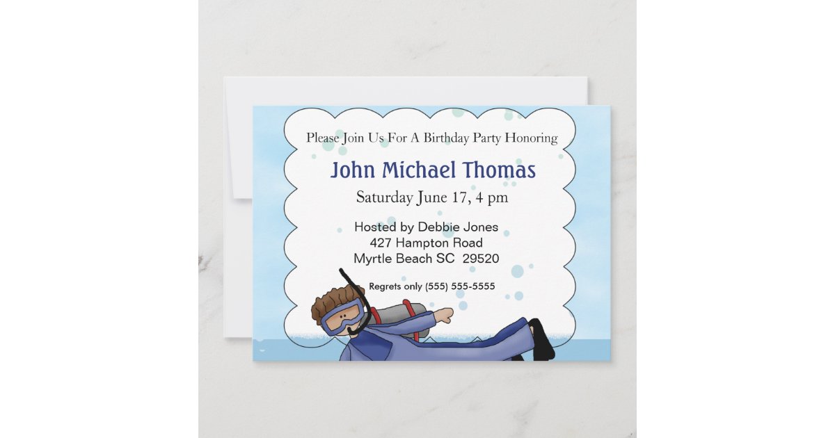 Scuba Diver Kids Birthday Invitation | Zazzle