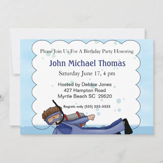 Scuba Diver Kids Birthday Invitation | Zazzle