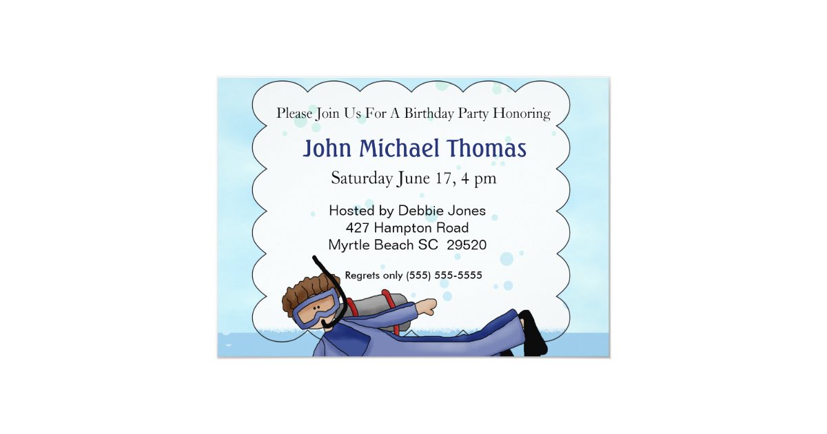 Scuba Diver Kids Birthday Invitation | Zazzle.com