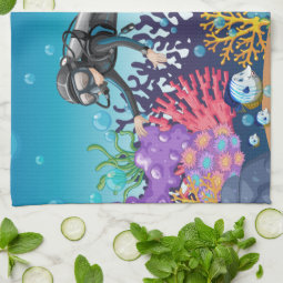 Scuba Diver kitchen towel | Zazzle
