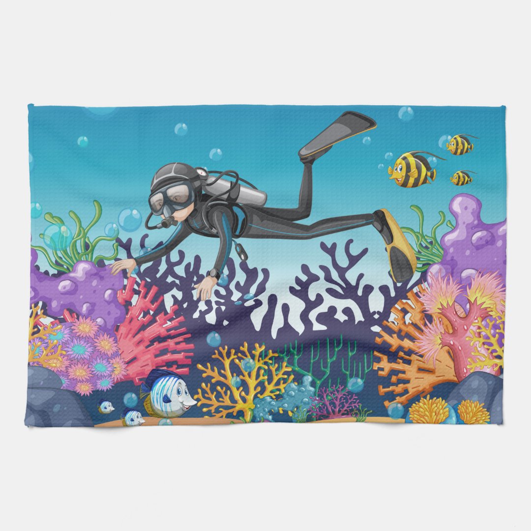 Scuba Diver kitchen towel | Zazzle