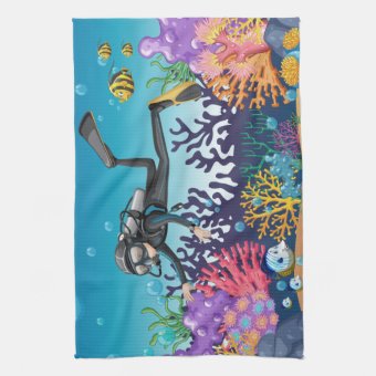 Scuba Diver kitchen towel | Zazzle