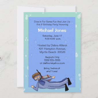 Scuba Diver Pool Party Birthday Invitation | Zazzle