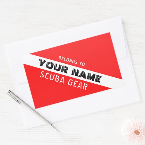 SCUBA DIVERS. PERSONAL SCUBA GEAR. NAME RED FLAG RECTANGULAR STICKER ...