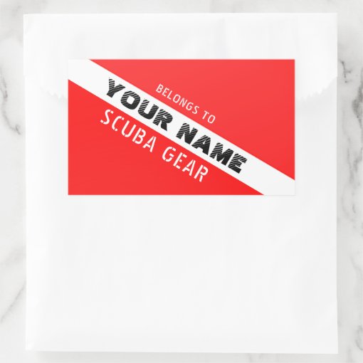 SCUBA DIVERS. PERSONAL SCUBA GEAR. NAME RED FLAG RECTANGULAR STICKER ...