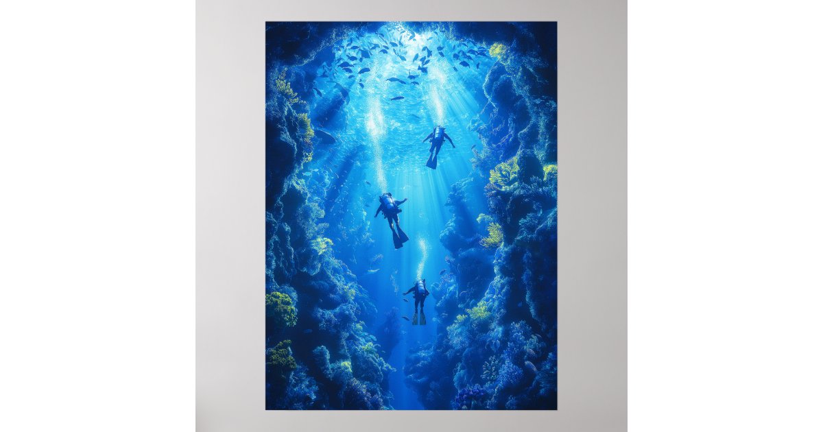 Scuba Divers, Underwater Scene Poster | Zazzle