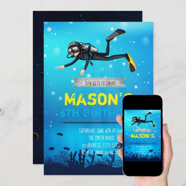 Scuba Diving Birthday party invitation | Zazzle